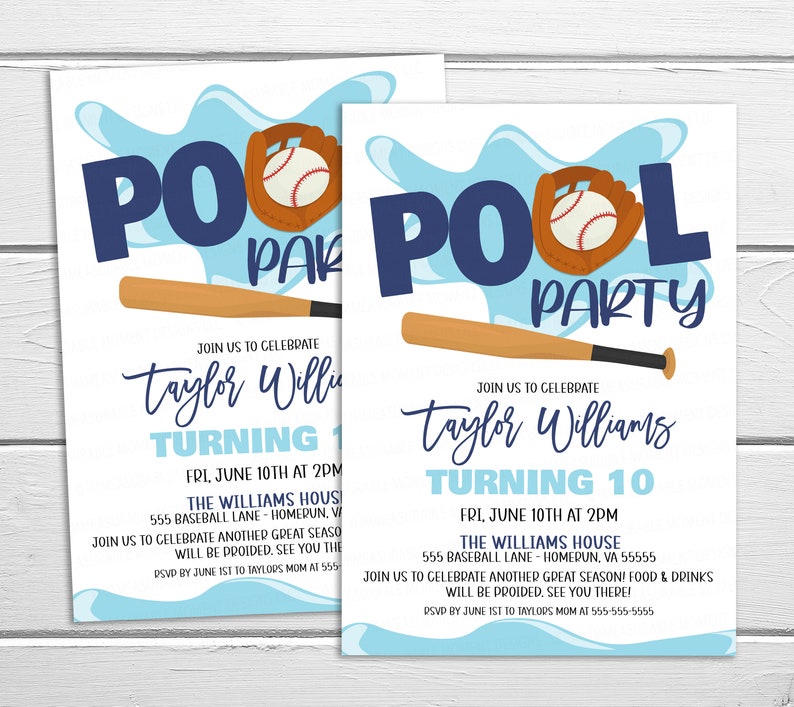 Baseball Pool Party Invitation Birthday Invite Swing on - Etsy
