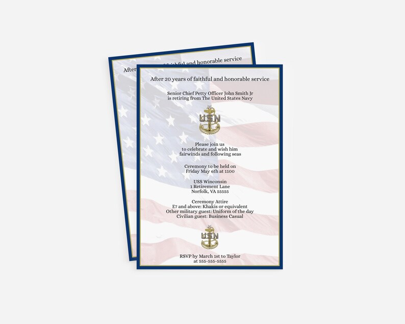 Editable E9 Master Chief Retirement Invitation DIY US Navy | Etsy