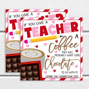 Valentine Teacher Appreciation Gift Tag, If You Give A Teacher Coffee ...