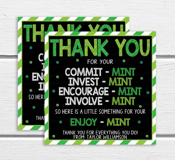 Thank You Mint Tags, Volunteer School Staff Employee Teacher ...