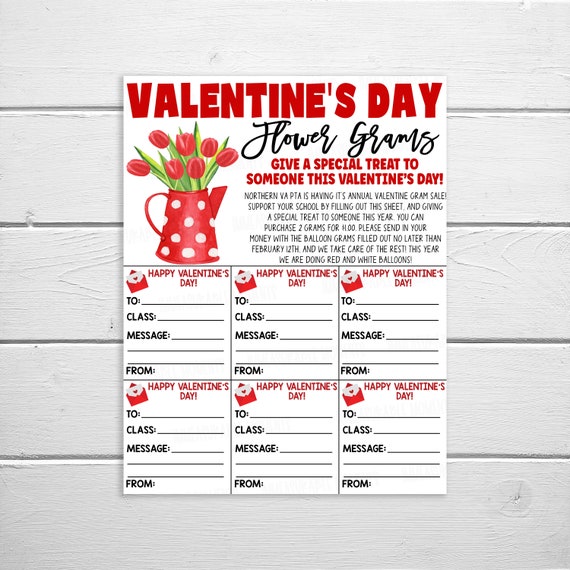 Valentine's Day Gram Flyer, Editable Treat Gram Fundraiser, Balloon ...