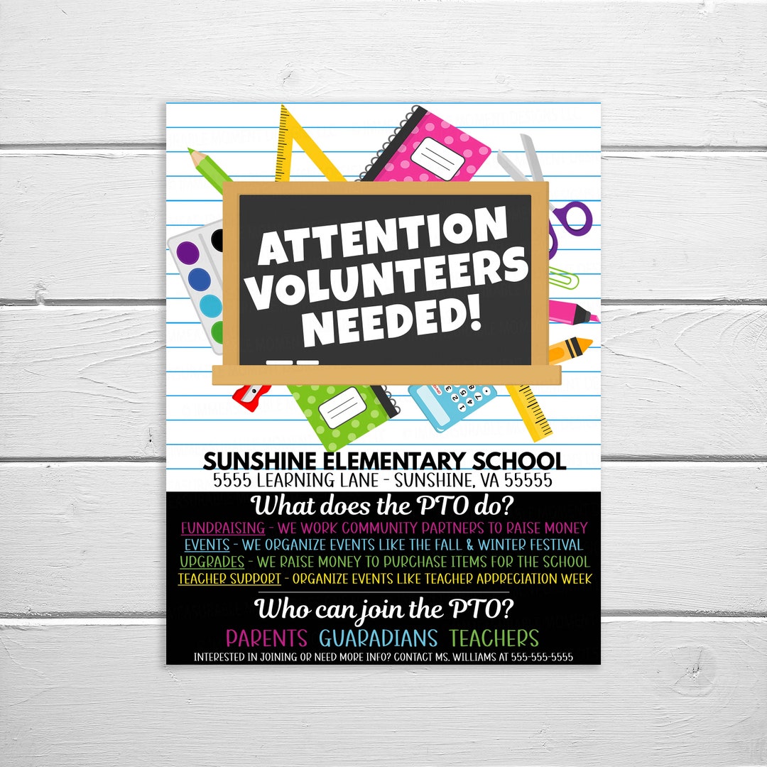 PTO PTA Flyer, Editable Printable Volunteers Needed, Informational Form ...