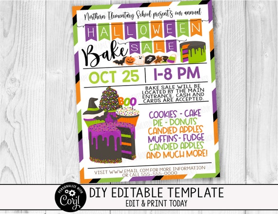 EDITABLE Halloween Bake Sale Flyer Invitation, Kids Halloween Bake Sale ...