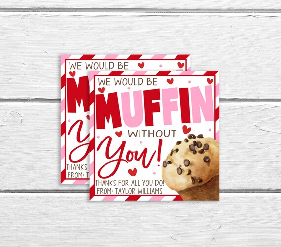 Valentine Muffin Appreciation Gift Tag, Editable Thank You Employee ...