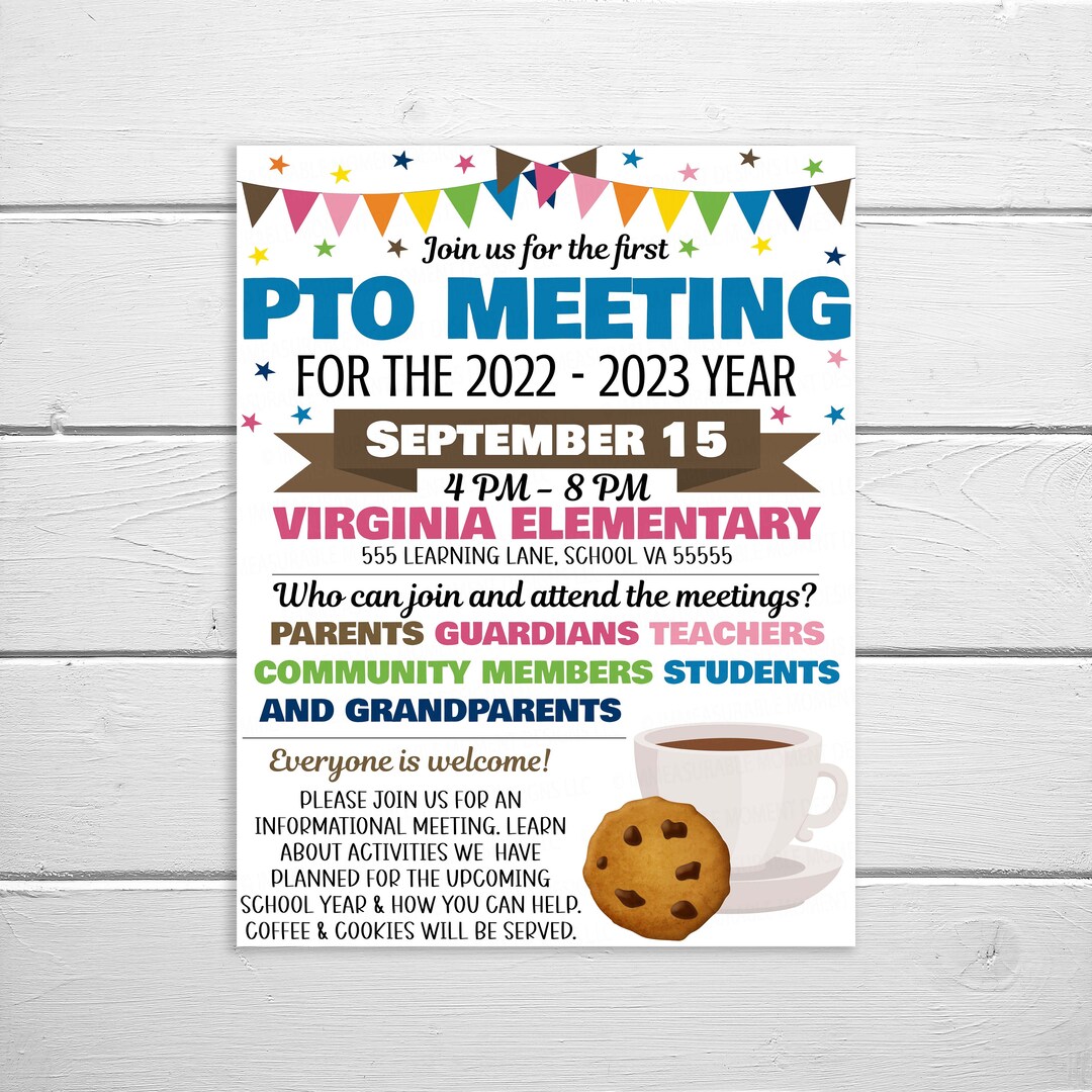PTO PTA Meeting Flyer, Editable Printable School Fundraiser Handout ...