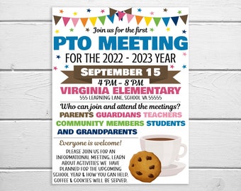 PTO PTA Meeting Flyer Editable Printable School Fundraiser - Etsy