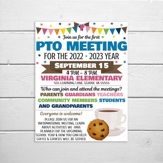 PTO PTA Meeting Flyer, Editable Printable School Fundraiser Handout ...