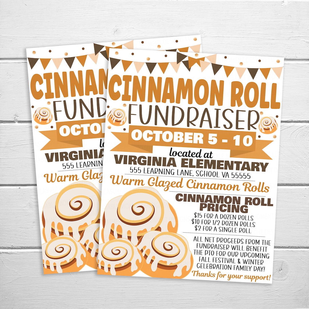 Cinnamon Roll Fundraiser Flyer, Cinnamon Buns Editable Printable School ...