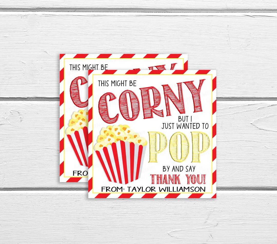Popcorn Appreciation Gift Tags, Editable Corny Thank You Gift Tag ...