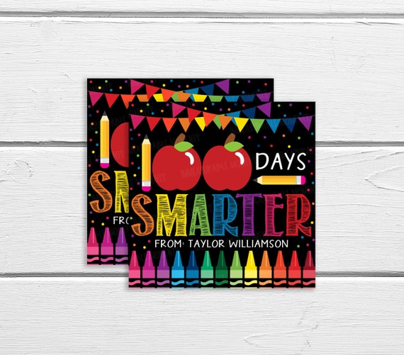 100 Days Smarter Gift Tag, Editable 100th Days Of School Tag, PTA PTO ...