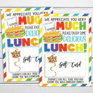 Lunch Gift Card Holder, Editable Thank You Gift Card/tag, Brunch ...