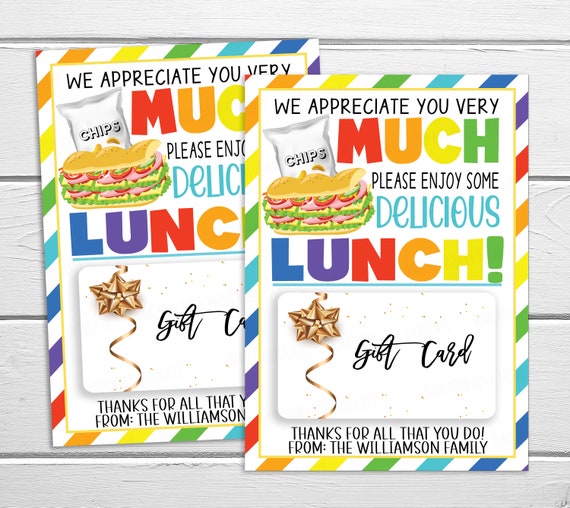 Lunch Gift Card Holder Editable Thank You Gift Card/tag - Etsy