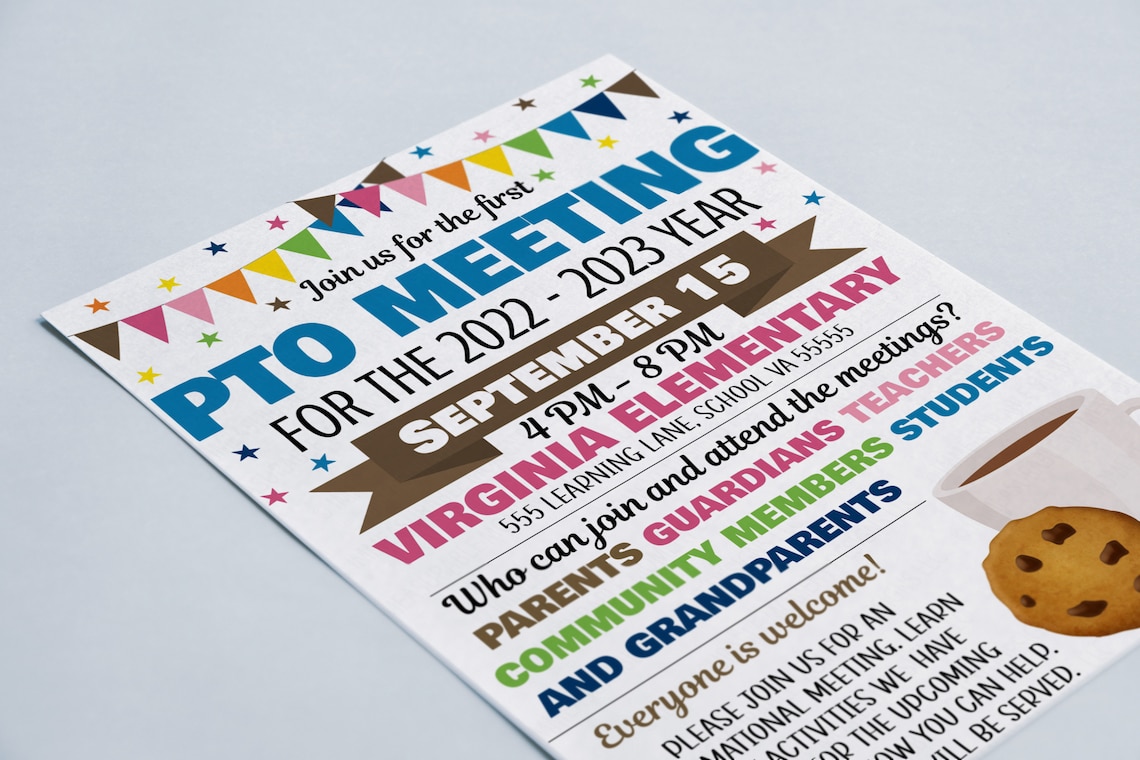 PTO PTA Meeting Flyer Editable Printable School Fundraiser - Etsy