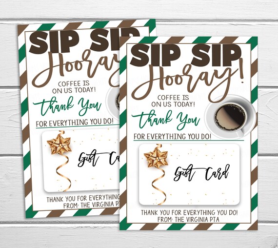Coffee Gift Tag, Sip Sip Hooray Coffee On Us Today, Appreciation ...