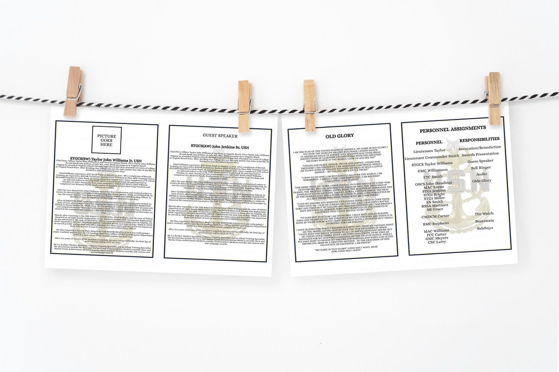 US Navy Senior Chief Retirement Program, E8 Retirement Ceremony Booklet ...