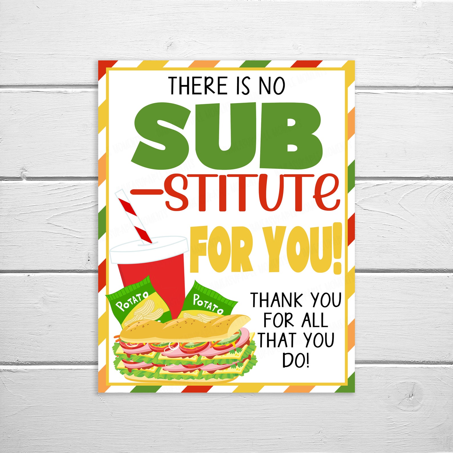 Sub Sandwich Sign Appreciation Printable There is No - Etsy