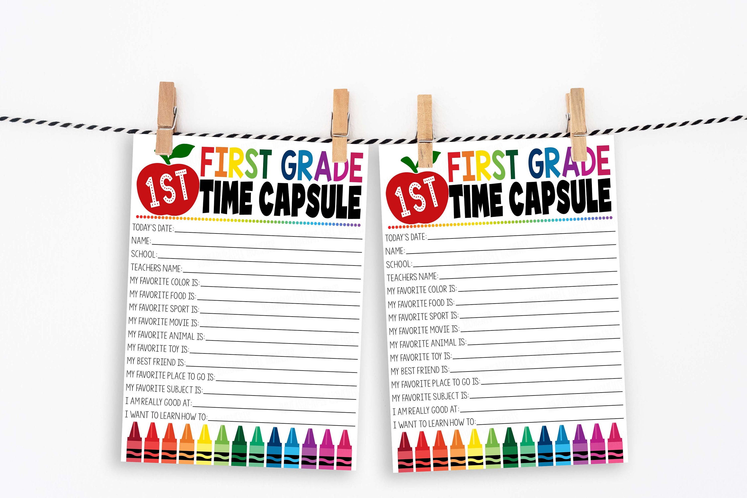 First Grade Time Capsule, 1st Grade Memory Sheet, School Questionnaire ...