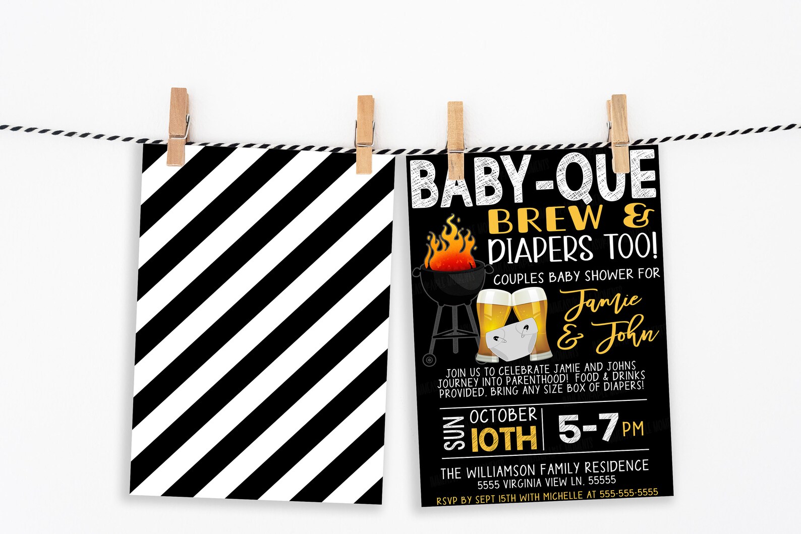 BBQ Baby Shower Invitation, Baby-que Babyq Brew and Diapers Too Invite ...