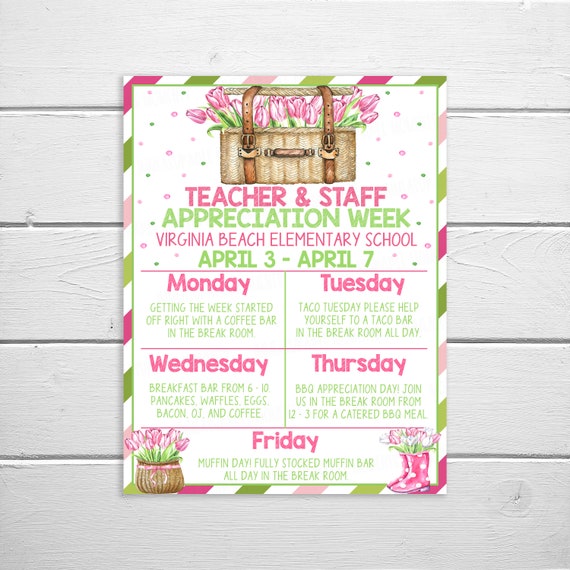 Spring Teacher Appreciation Week Schedule Itinerary, School Teacher ...