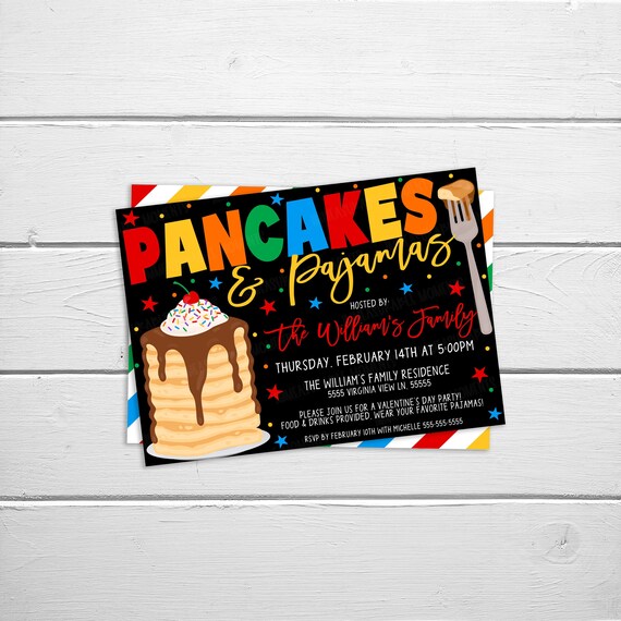 Pancakes And Pajamas Party Invitation Editable Birthday Pancakes