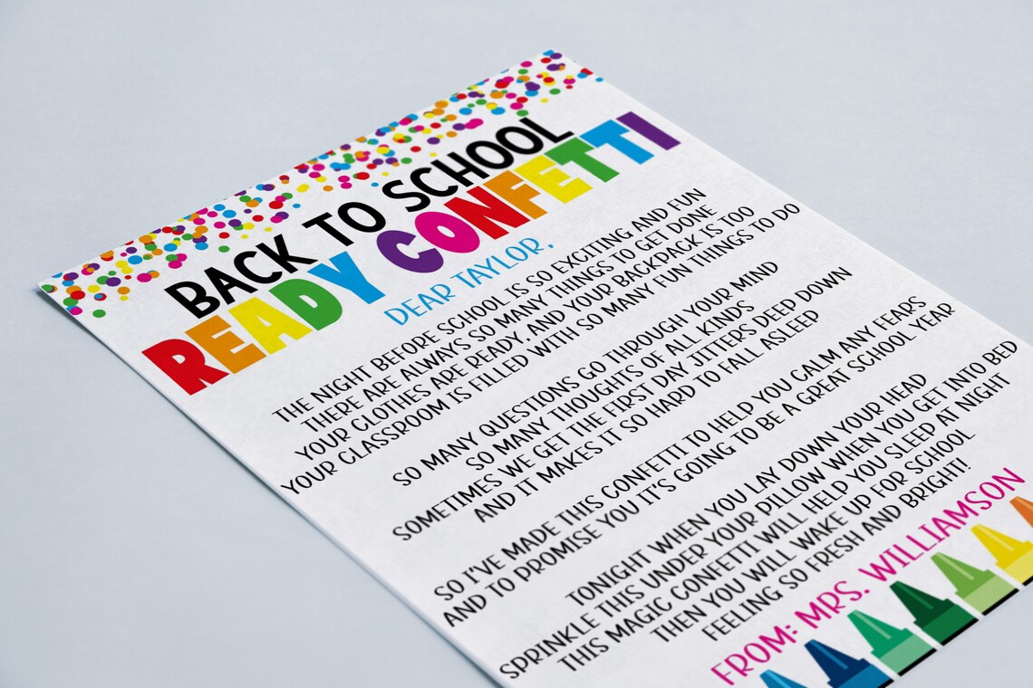 Editable Back to School Ready Confetti Printable Night Before - Etsy
