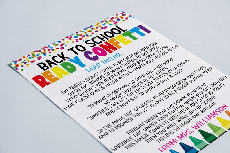 Editable Back to School Ready Confetti Printable Night Before - Etsy