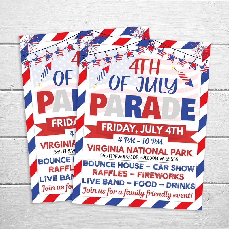 4th of July Parade Editable Printable Flyer School - Etsy