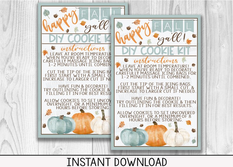 Fall Cookie Tag/card, DIY Cookie Kit Card, Printable Cookie Kit ...