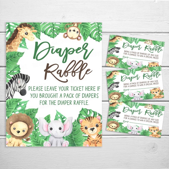 Safari Baby Shower Diaper Raffle, Sign And Tickets, Wild One On The Way ...