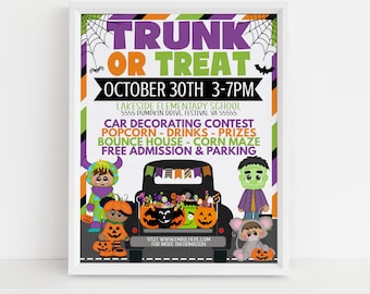 Editable Trunk or Treat Flyer Invitation, Kids Halloween Party, School ...