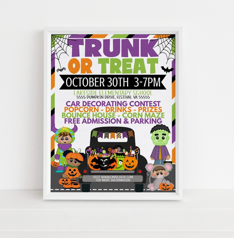 Trunk or Treat Flyer Invitation, Halloween Party, Kids School ...