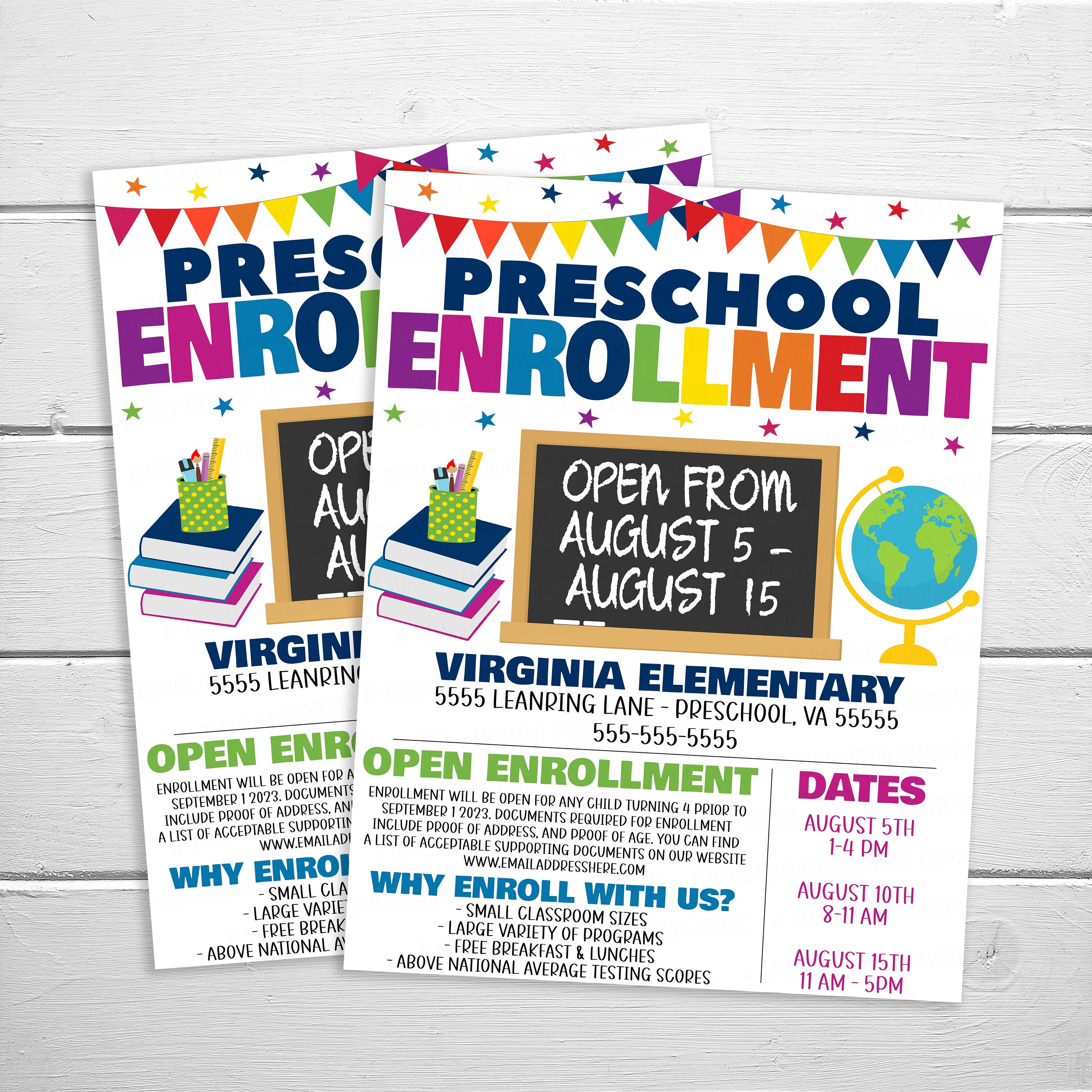 Preschool Enrollment Registration Flyer Any Grade Editable - Etsy