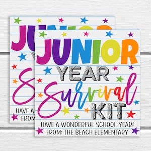 Junior Survival Kit Gift Tag, 11th Grade Year High School, Printable ...