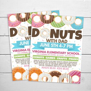Donuts With Dad Flyer, School PTO PTA, Father Parent Grandparent Adult ...