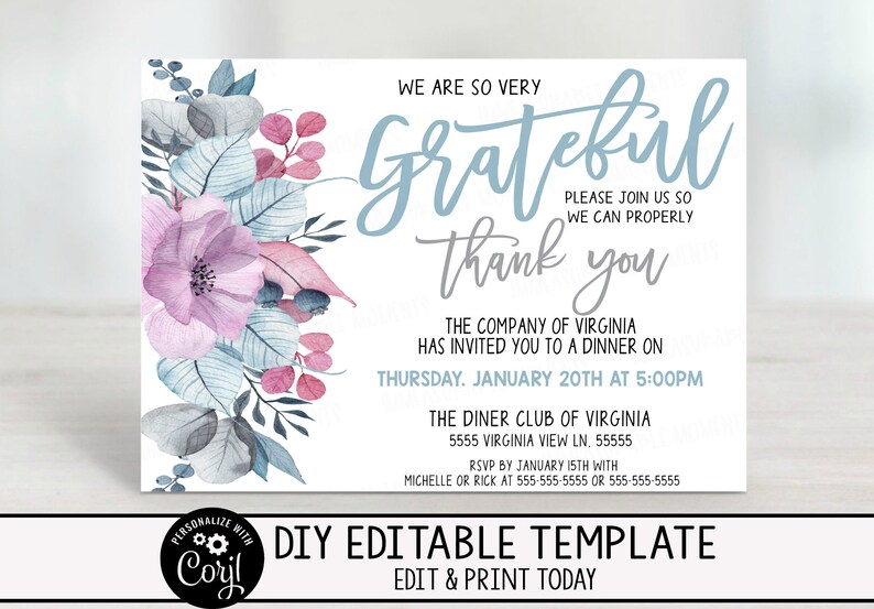 Appreciation Dinner Lunch Invitation Editable Grateful Staff | Etsy