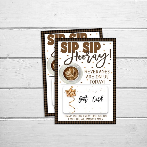 Coffee Caffeine Thank You Tag, Sip Sip Hooray, Latte Appreciation Card ...