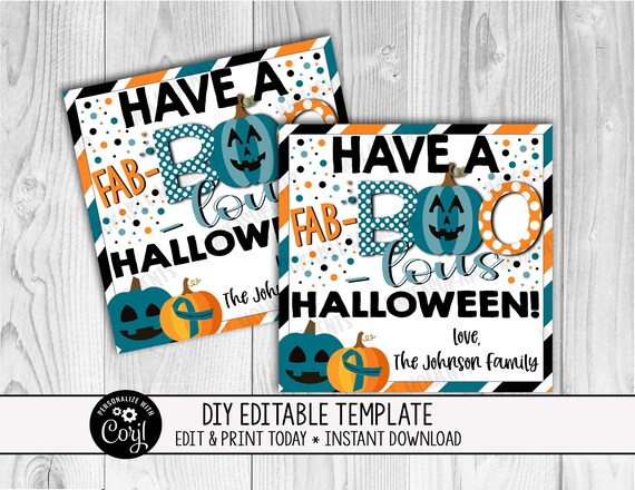 EDITABLE Teal Food Allergy Fab-boo-lous Halloween Gift Tag, Food ...