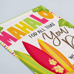 Mahalo Thank You Sign, Printable Hawaiian Tropical Beach Theme, Teacher ...