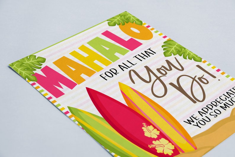 Mahalo Thank You Sign, Printable Hawaiian Tropical Beach Theme, Teacher ...