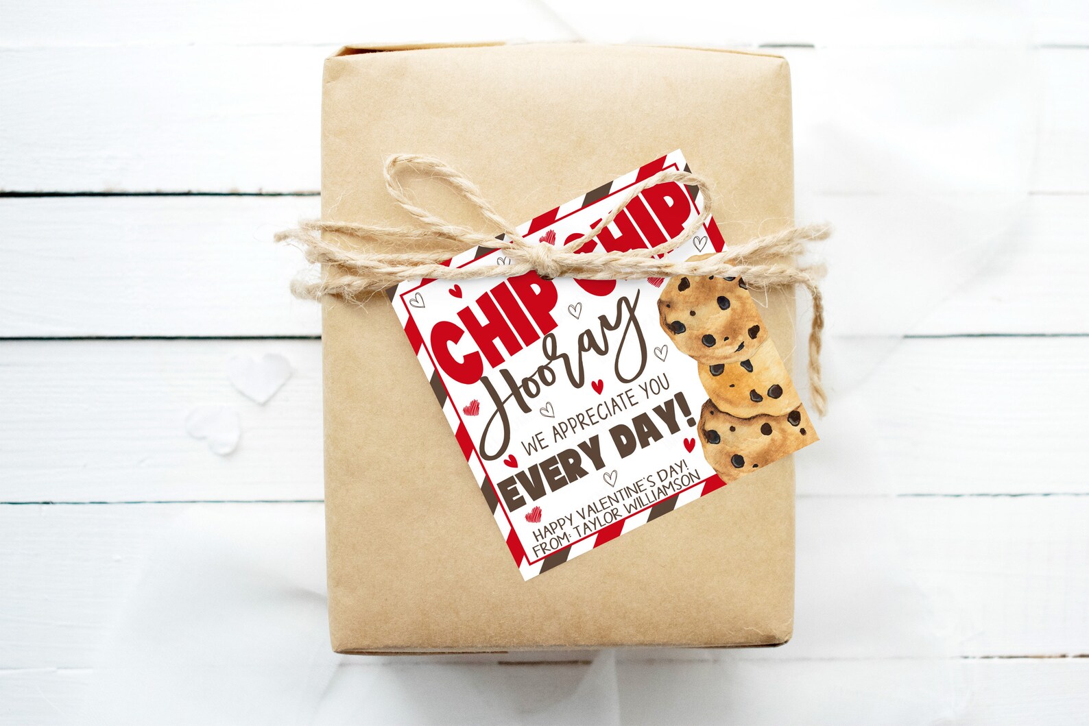 Valentine Cookie Gift Tags, Editable Appreciation Chocolate Chip Cookie ...
