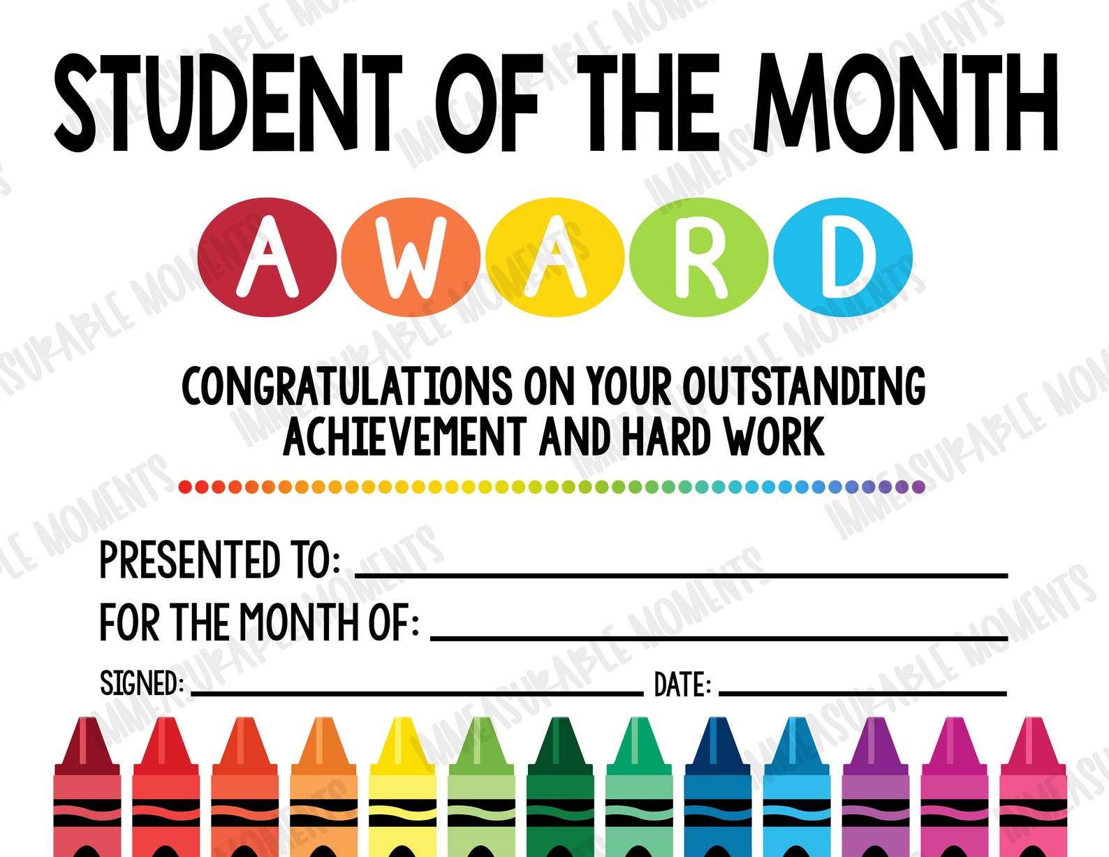 Student of the Month Crayon Award Certificate - Etsy