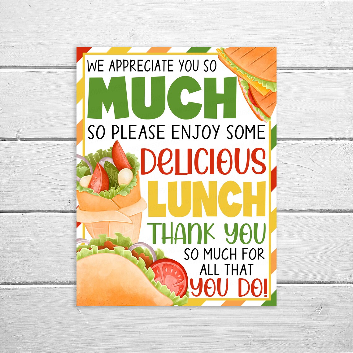 Lunch Thank You Sign Appreciate You Enjoy Lunch Wrap | Etsy