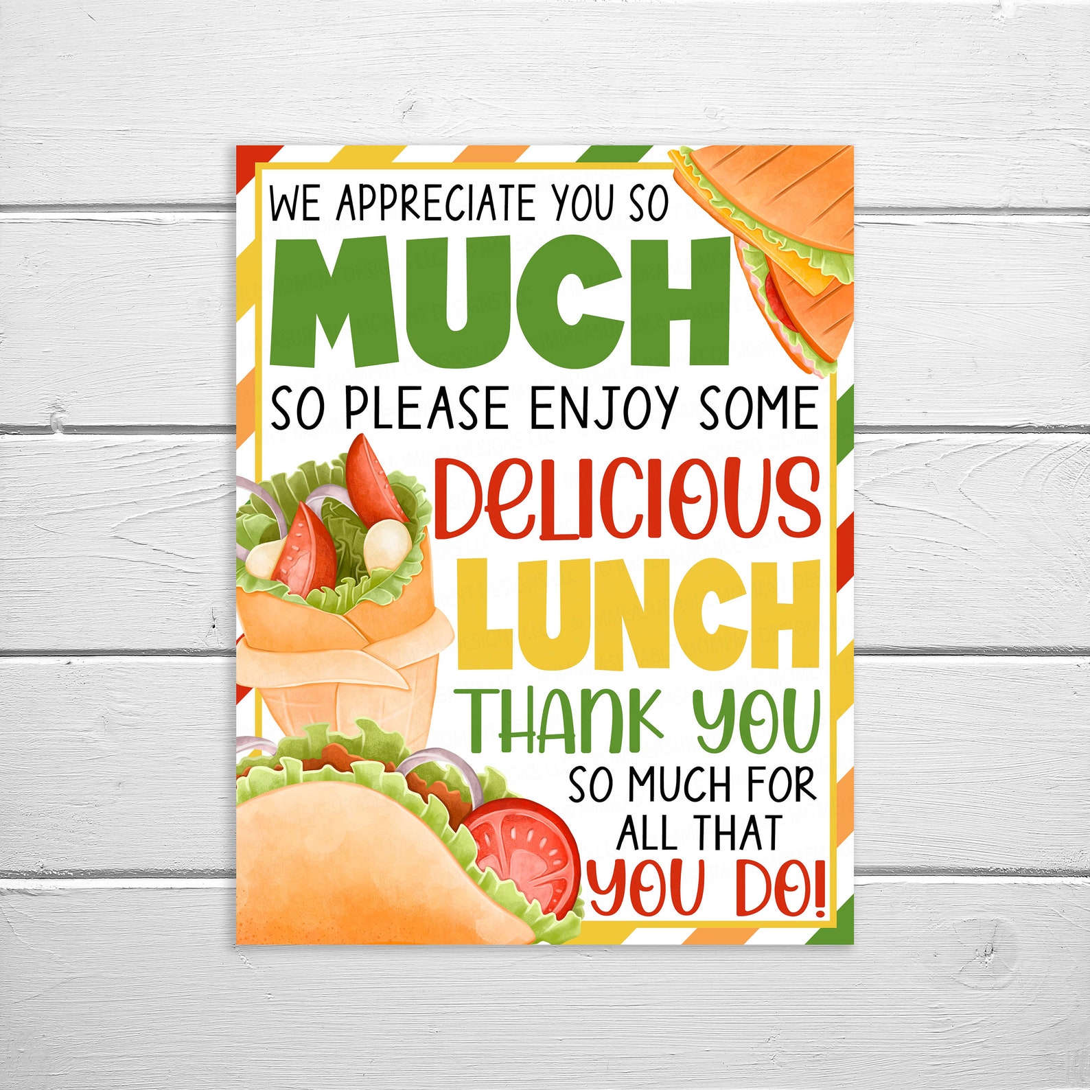 Lunch Thank You Sign Appreciate You Enjoy Lunch Wrap | Etsy