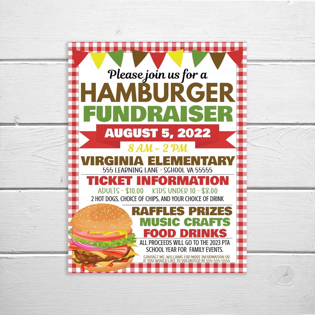 Hamburger Fundraiser Flyer, Editable Printable, Burger Cookout ...