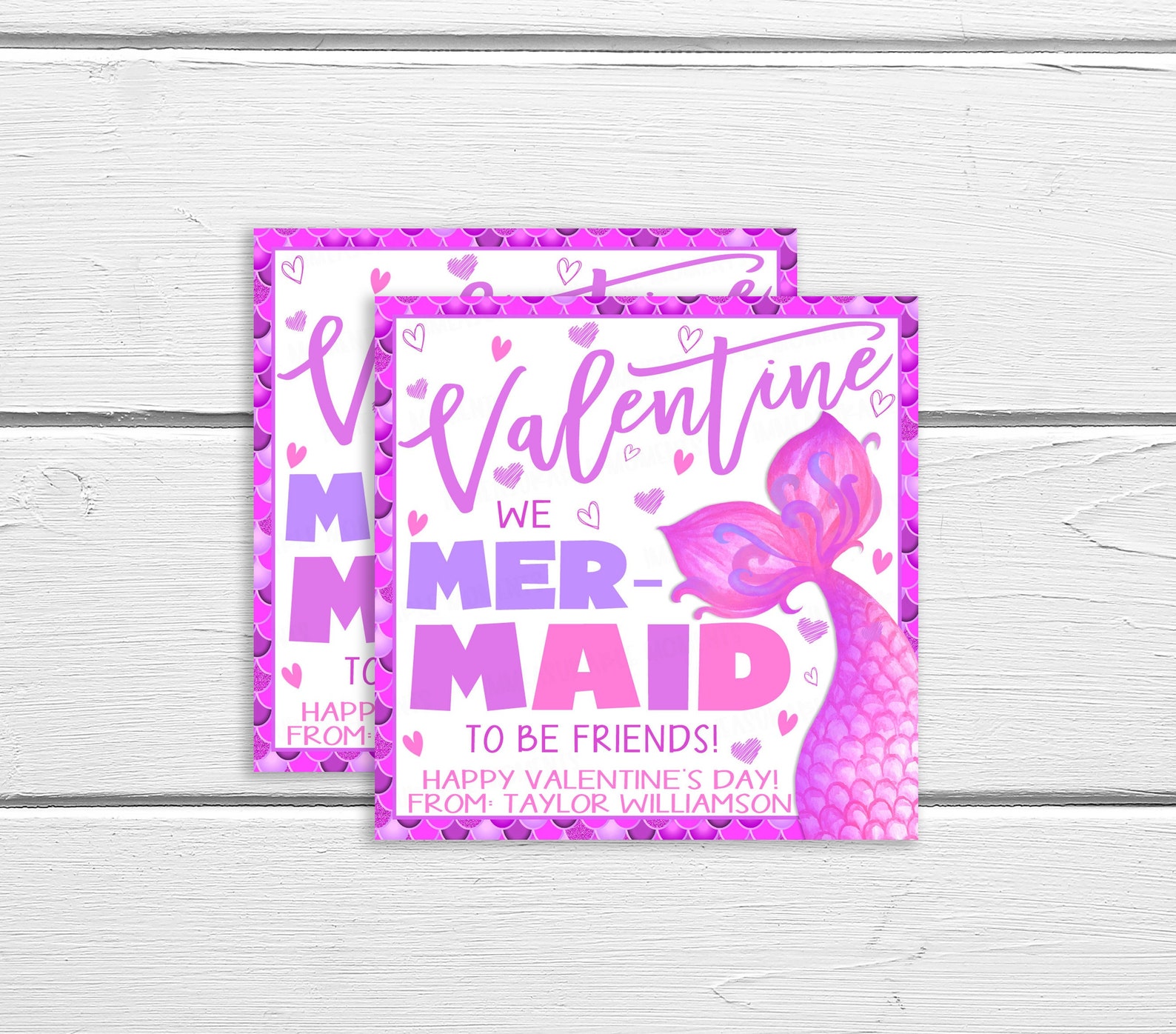 Valentine Mermaid Gift Tags, DIY Editable Gift Tag, Valentine We Mer ...