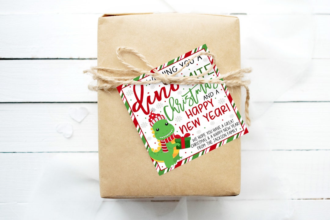 Christmas Dinosaur Gift Tag, Editable Dino Gift Tag, Kids Dinosaur Gift ...