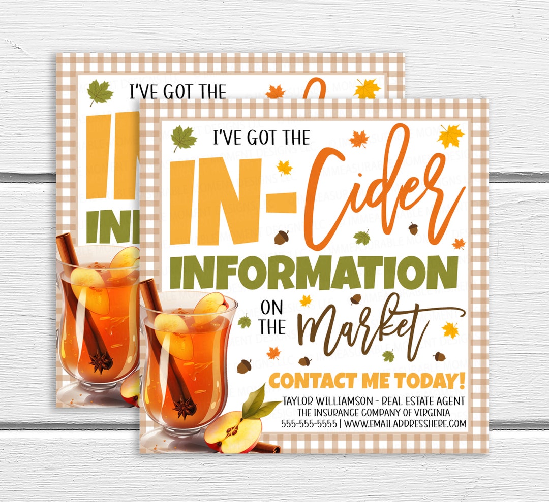 Fall Apple Cider Pop by Gift Tag, Fall Marketing Tags, Realtor Real ...