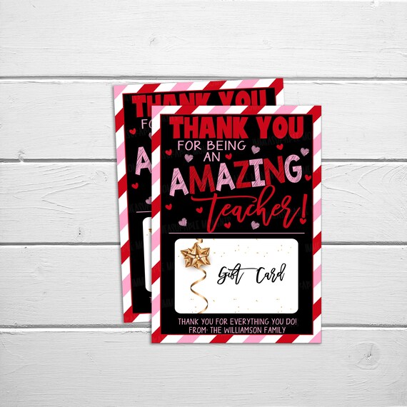 Valentine Teacher Gift Card Holder, Editable Amazing Teacher Valentine ...