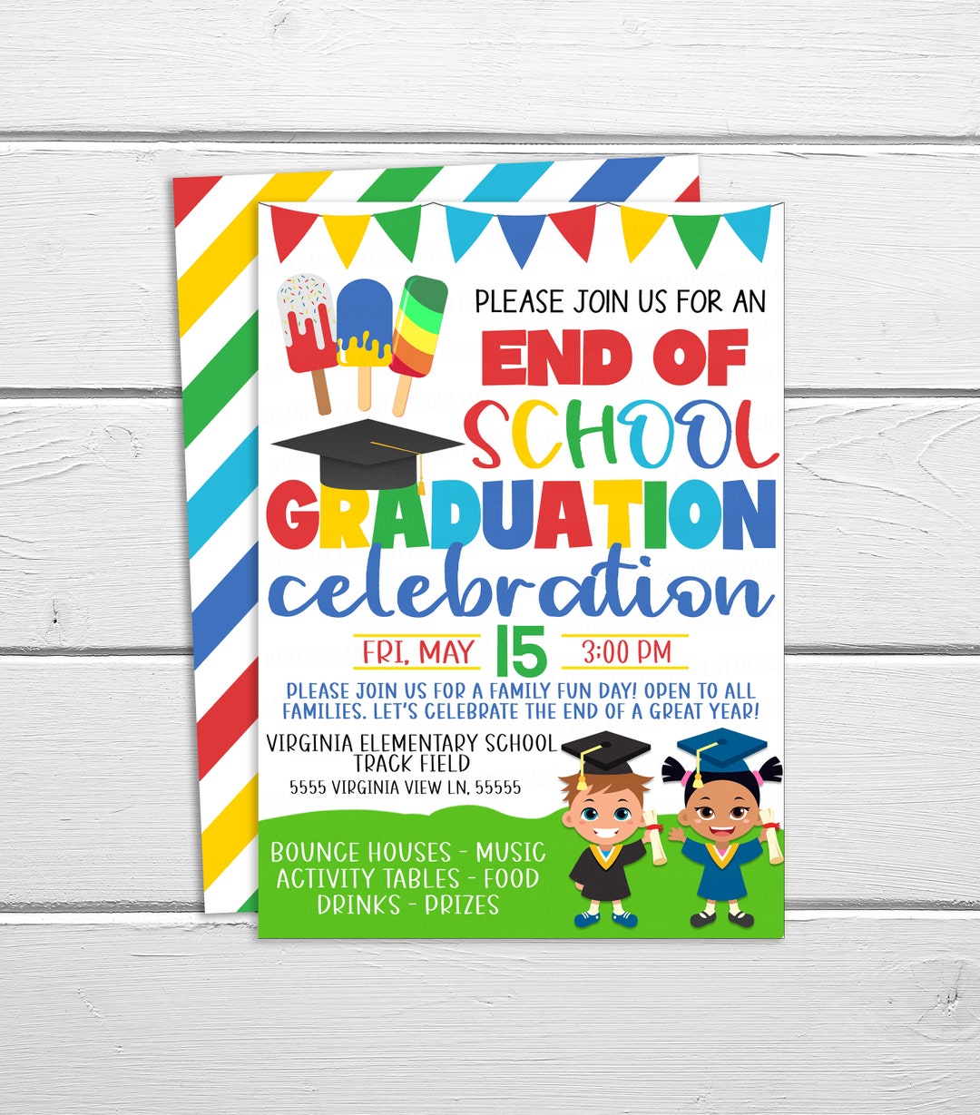 End of School Graduation Invitation, Celebration Party Invite ...