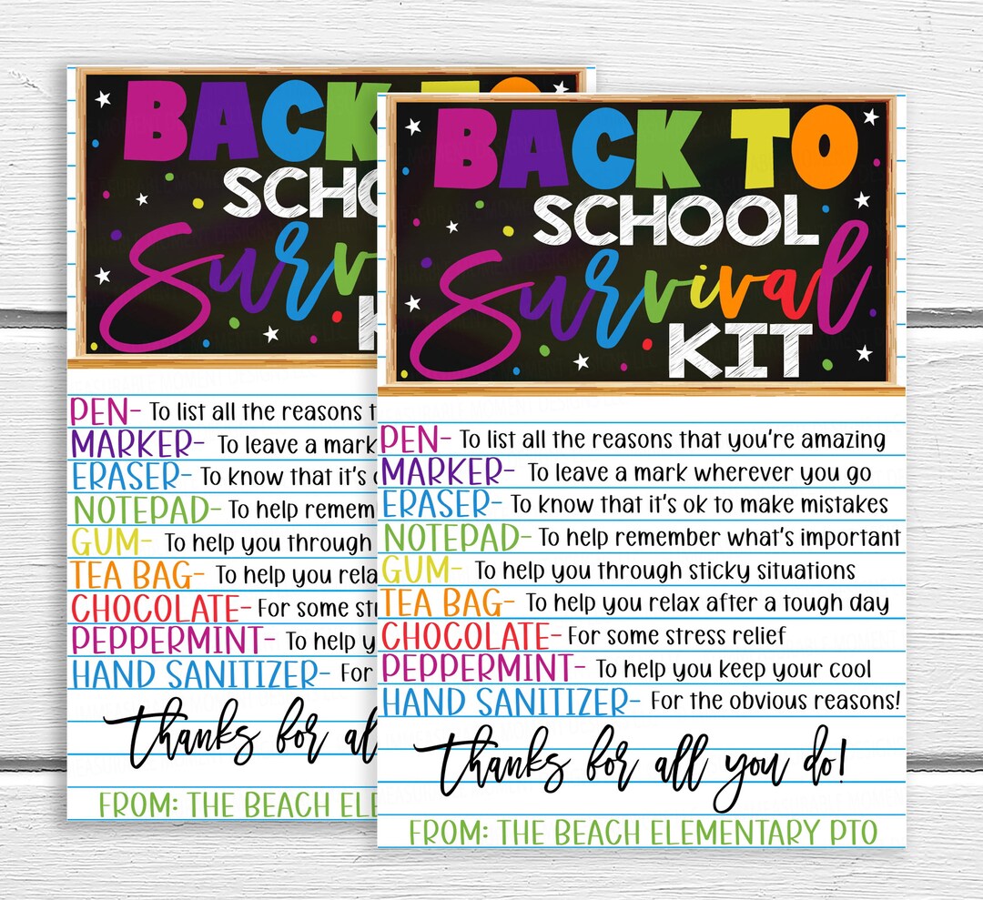 Back to School Survival Kit Gift Tag, Gift for Teachers Staff Students ...